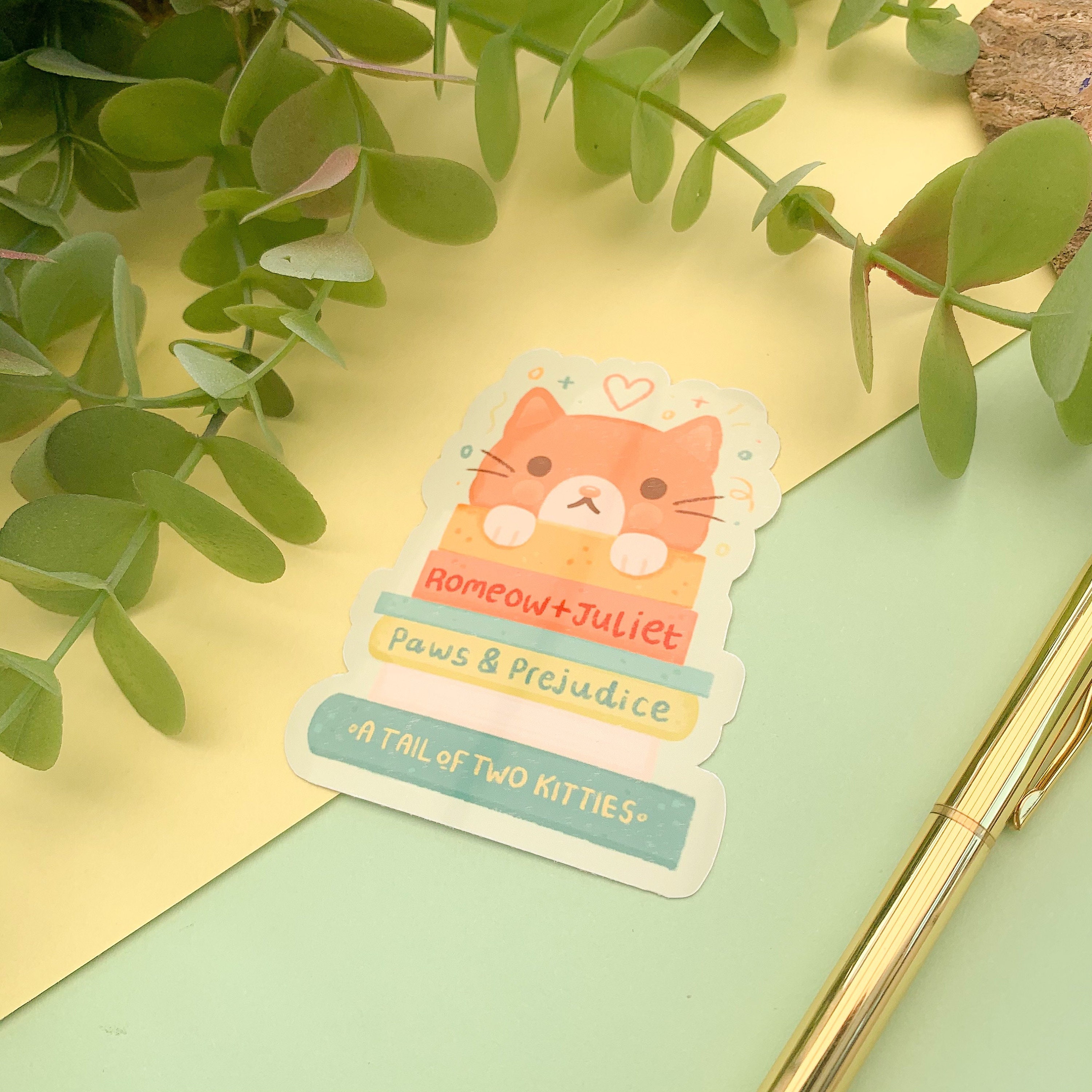 Bookstack Cat // Glossy Vinyl Sticker Digital Art Stickers - Etsy