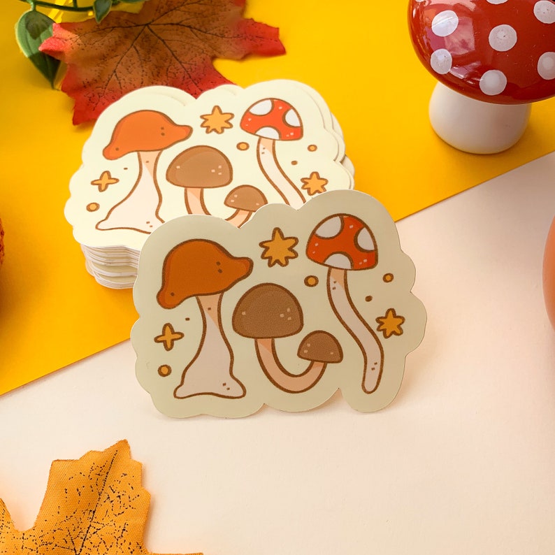 Mushrooms Matte Vinyl Sticker // Digital Art Stickers - Etsy