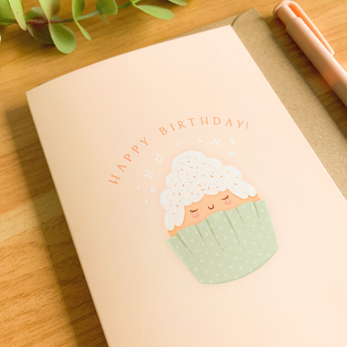 Happy Birthday Cupcake Cute Illustrated Greetings Card // | Etsy