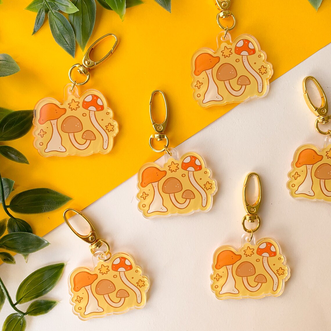 Mushrooms Keychain // Clear Acrylic Key Ring Illustration - Etsy