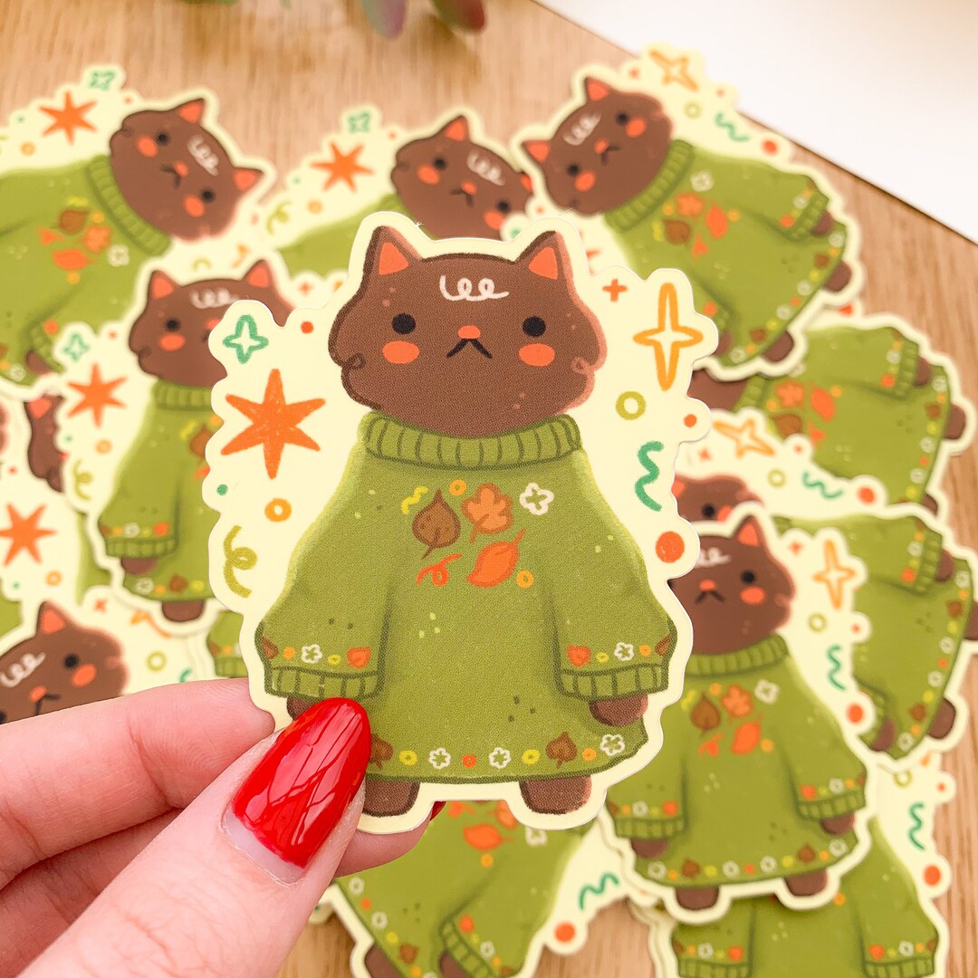 Sweater Weather Cat - Matte Vinyl Sticker | Digital Art, Stickers ...