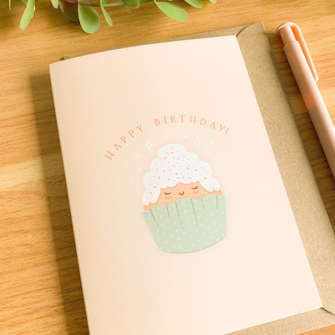 Happy Birthday Cupcake Cute Illustrated Greetings Card // - Etsy