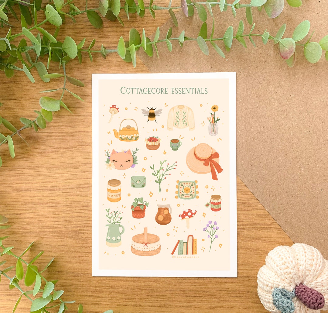 Cottagecore Essentials Art Print Digital Art, Hand Drawn Illustration ...