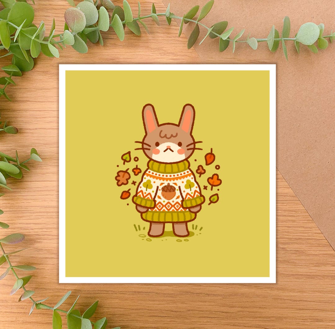 Cozy Knits Rabbit - Square Art Print | Digital Art, Hand Drawn ...