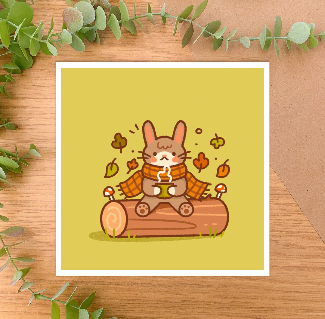 Cozy Rabbit - Square Art Print | Digital Art, Hand Drawn Illustration ...