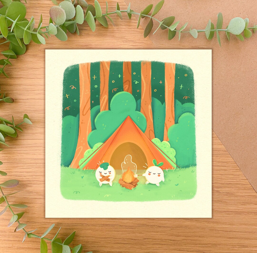 Happy Campers - Square Art Print | Digital Art, Hand Drawn Illustration ...