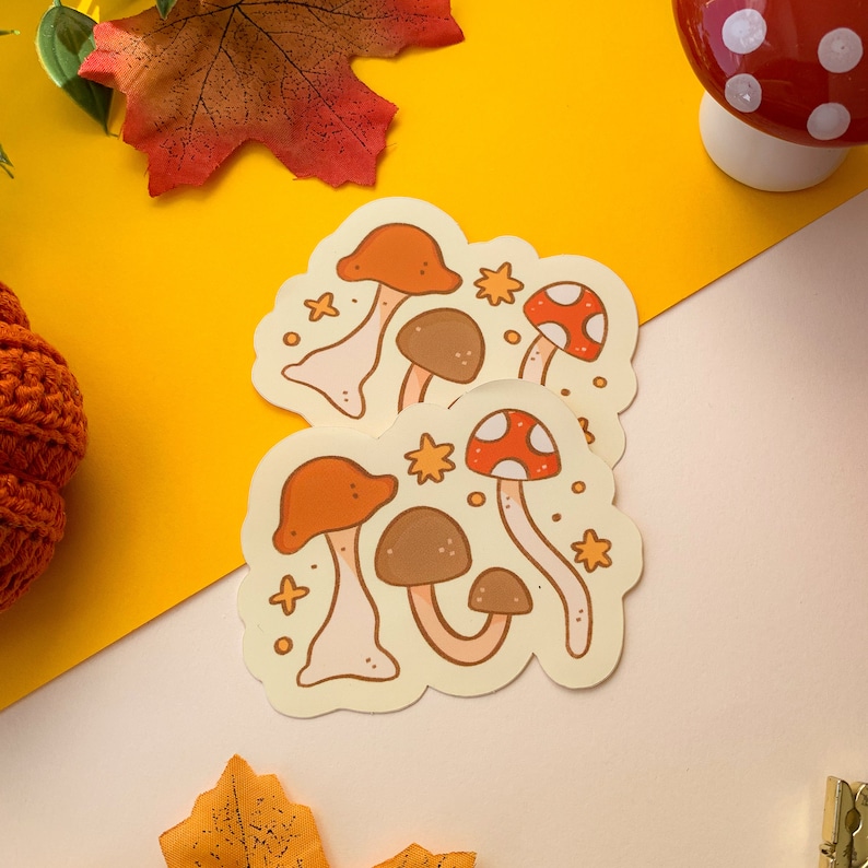 Mushrooms Matte Vinyl Sticker // Digital Art Stickers - Etsy