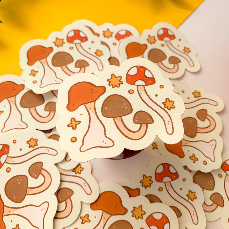 Mushrooms Matte Vinyl Sticker // Digital Art Stickers - Etsy