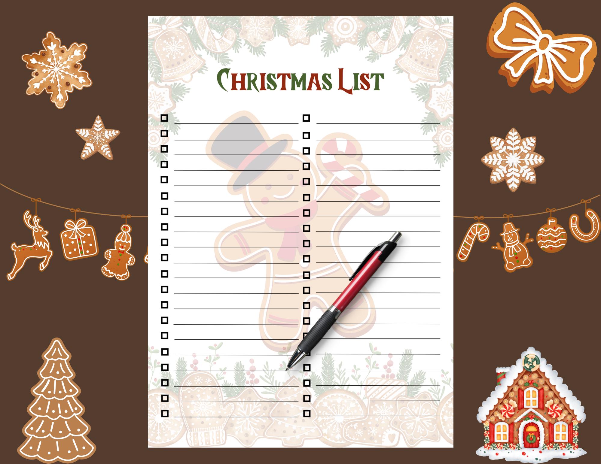 PRINTABLE Christmas List With Checkboxes Digital Download Grocery List ...