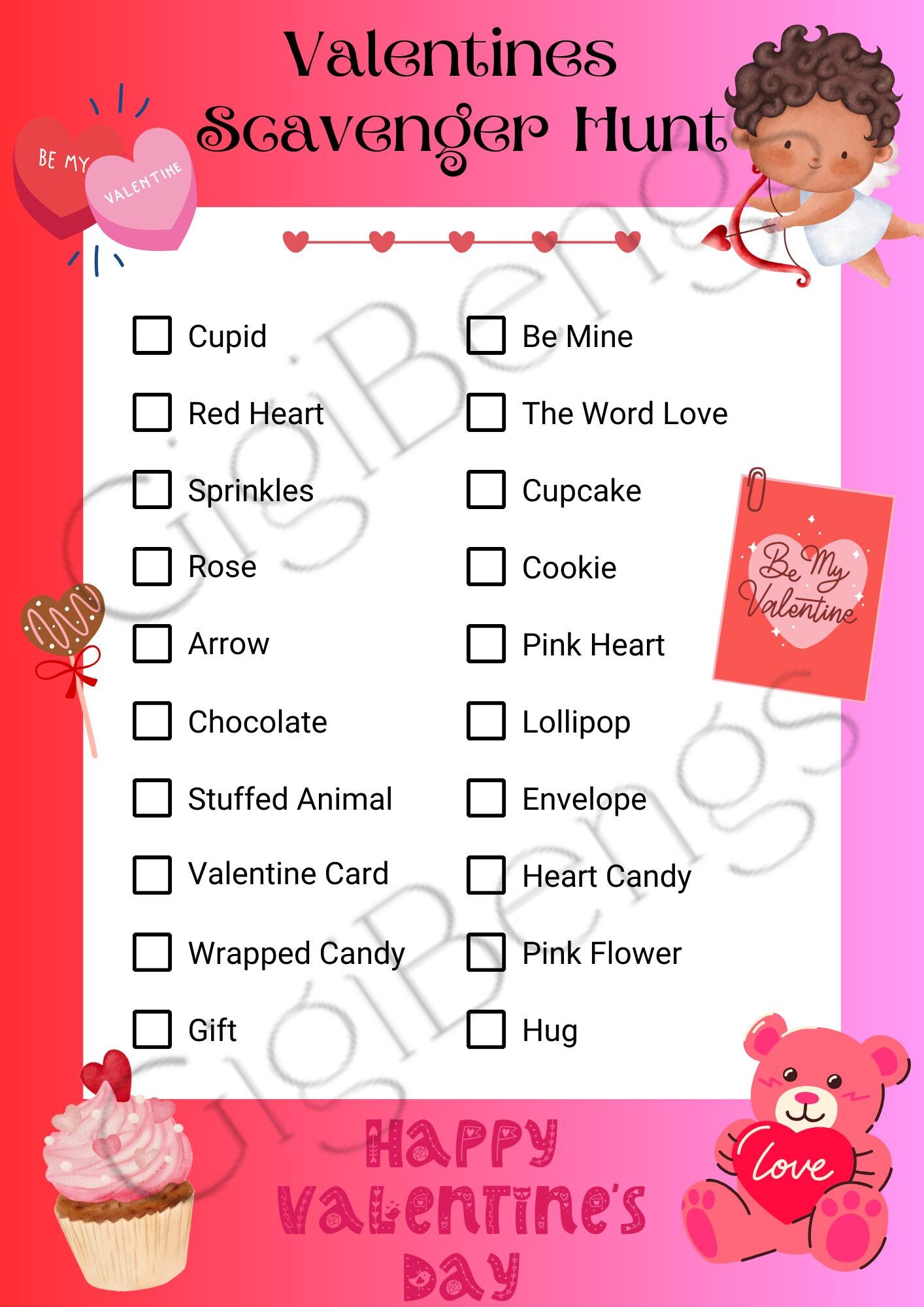 Valentines Scavenger Hunt Game Digital Valentine's Game Printable ...