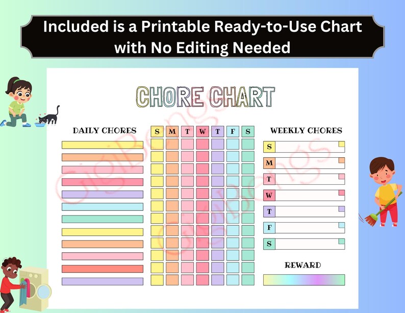 EDITABLE Chore Chart for Kids Printable Chore Chart for Children ...