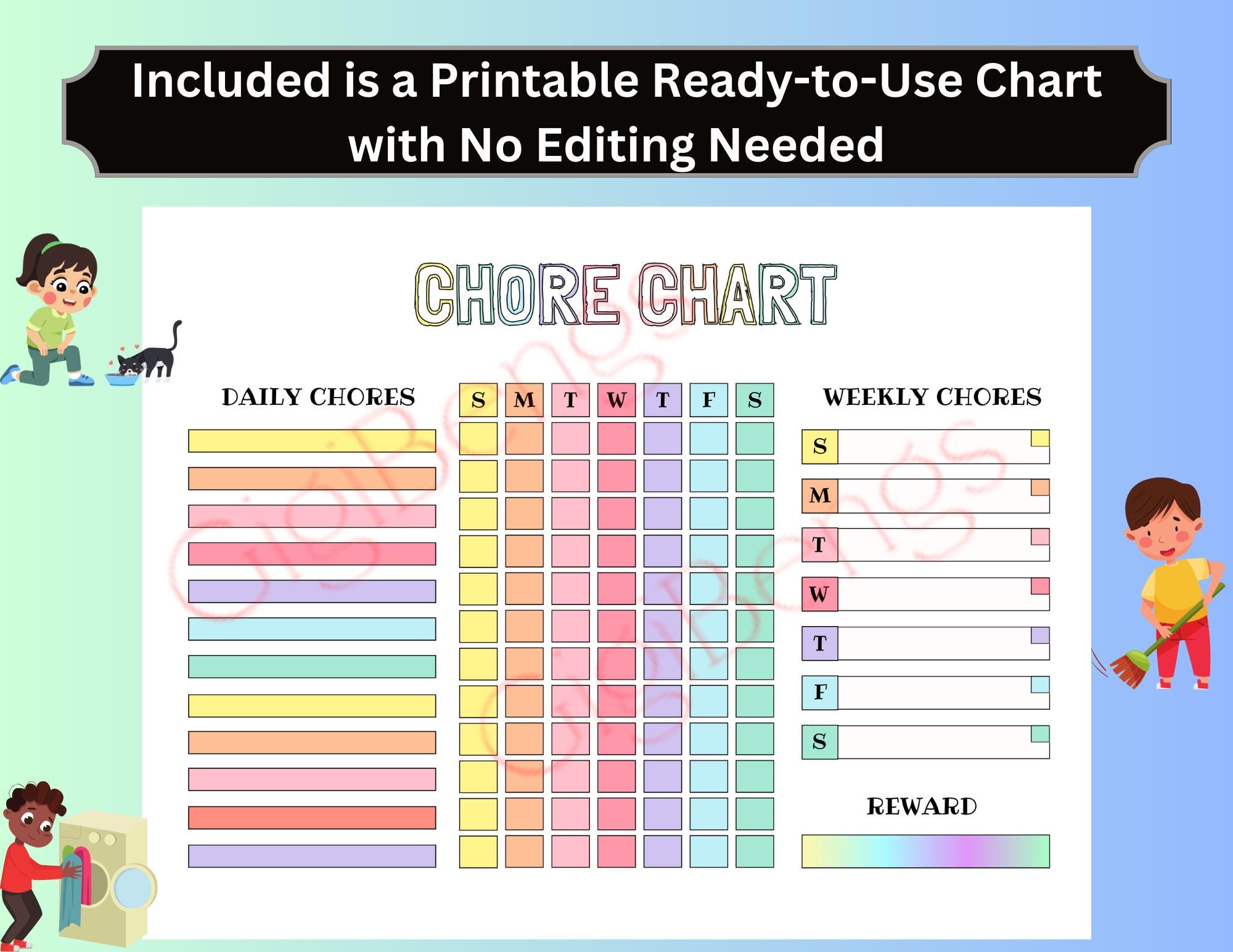 EDITABLE Chore Chart for Kids Printable Chore Chart for Children ...