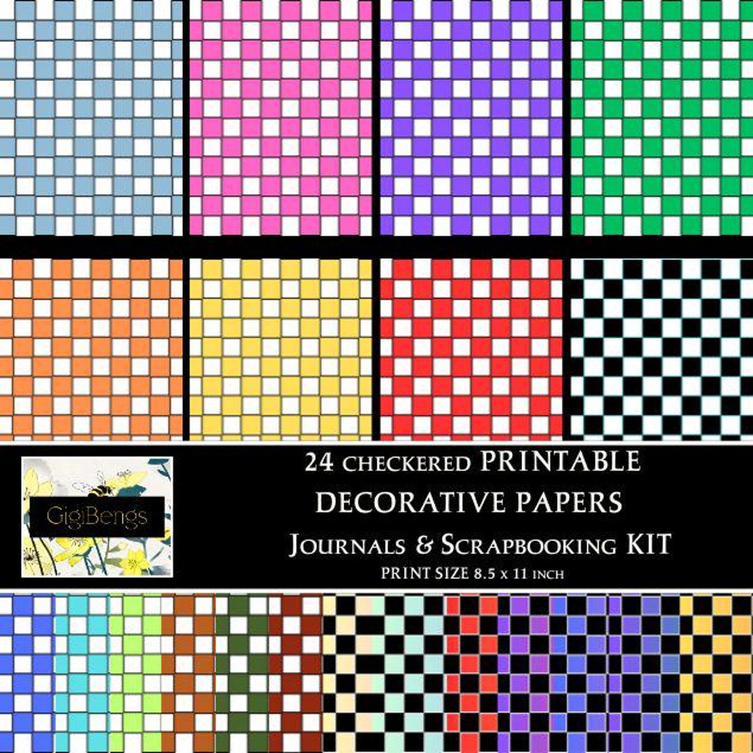 24 Checkerboard Junk Journal Papers – Printable Multicolor Grid ...
