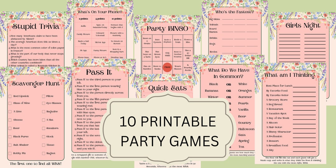 Party Games BUNDLE 10 Printable Fun Games Digital Games Print Now ...