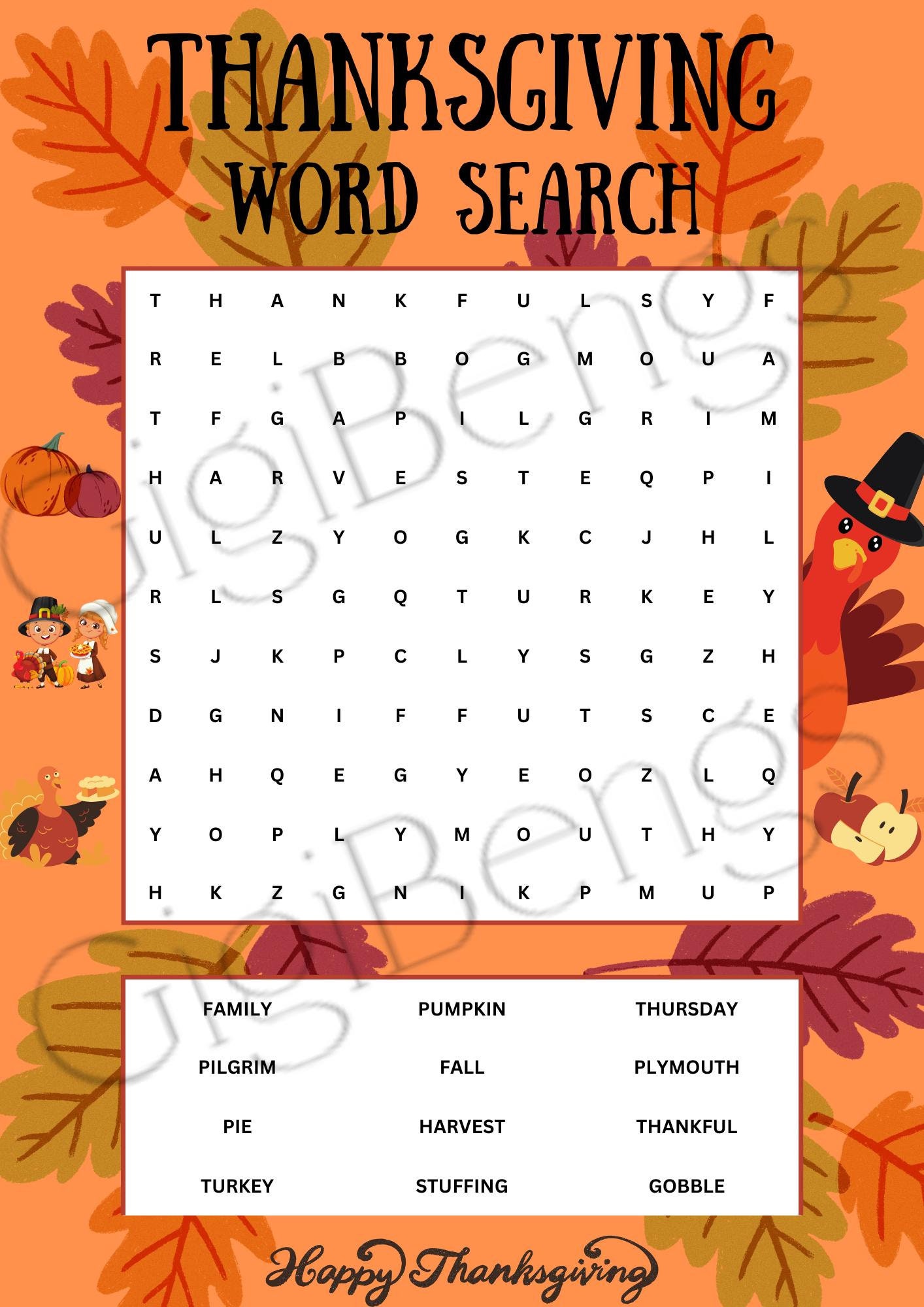 Thanksgiving Word Search Classroom Games Printable Party Game Digital ...