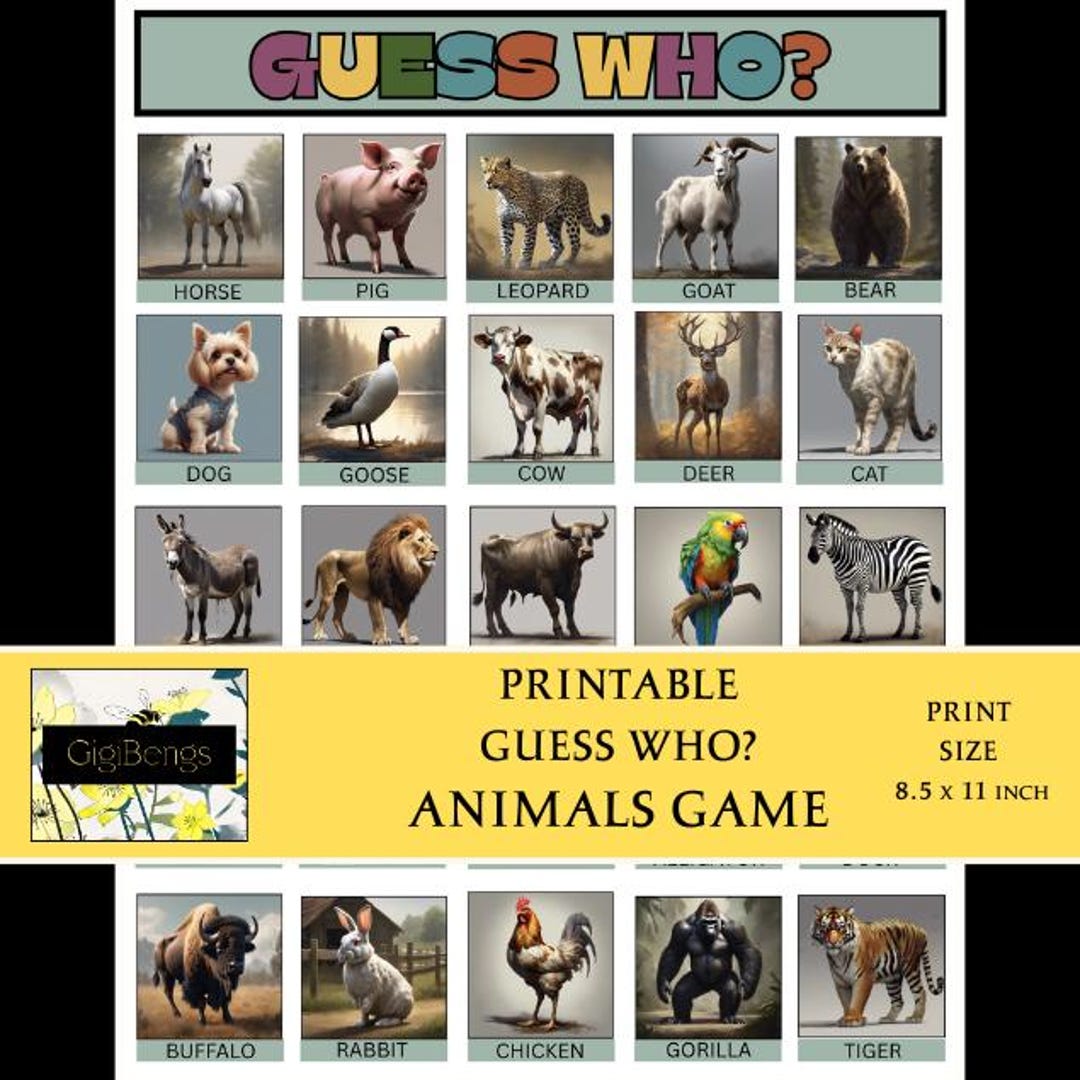 Printable GUESS WHO? Farm & Safari Animals Game for Kids – Digital ...