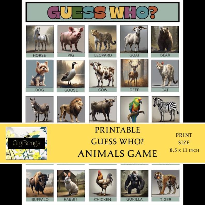 Printable Guess Who Game: Farm and Safari Animals - Digital Download - Etsy