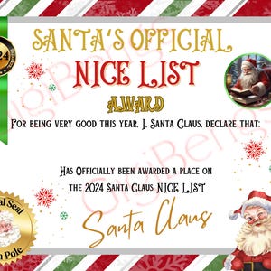 EDITABLE Official Nice List Award From Santa for Kids Christmas Santa ...