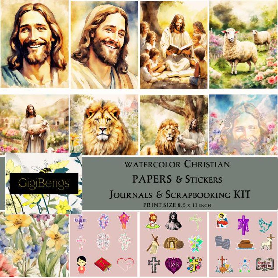 Christian Junk Journal Kit - Watercolor Stickers and Printable Papers ...