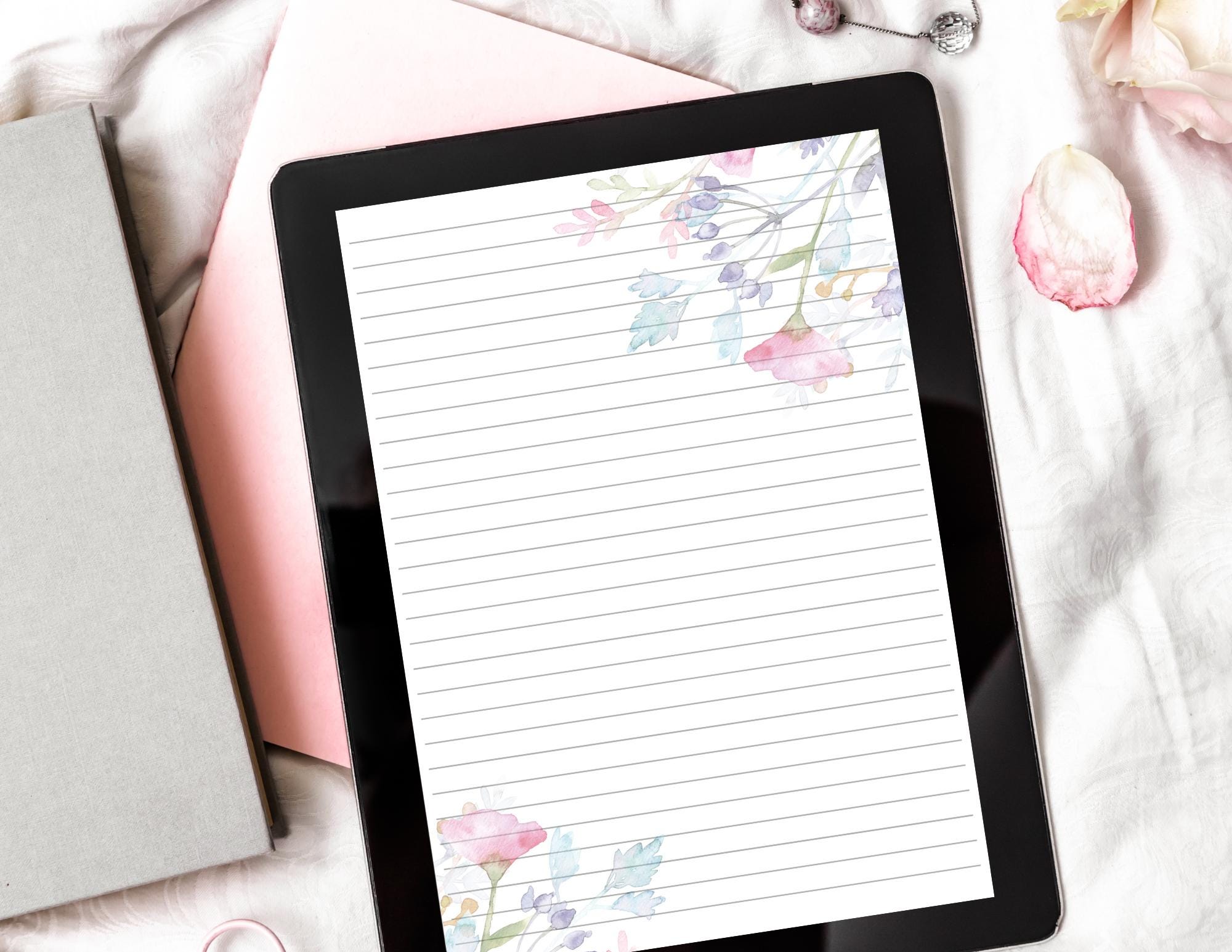 PRINTABLE Floral Stationery Digital Blank Stationery Set With Flowers ...