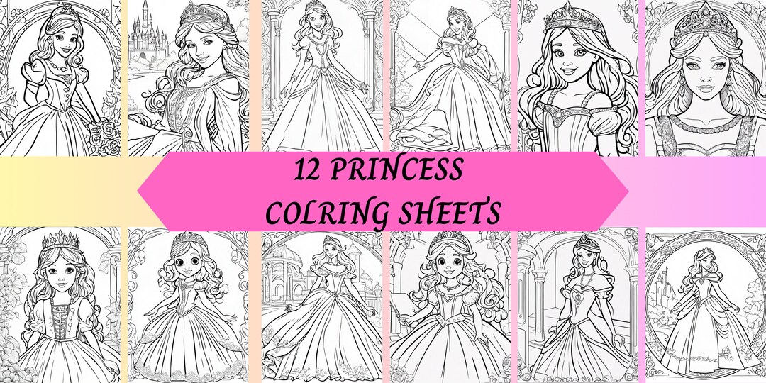 12 Princess Coloring Pages BUNDLE Printable Art for Girls Princess Art ...
