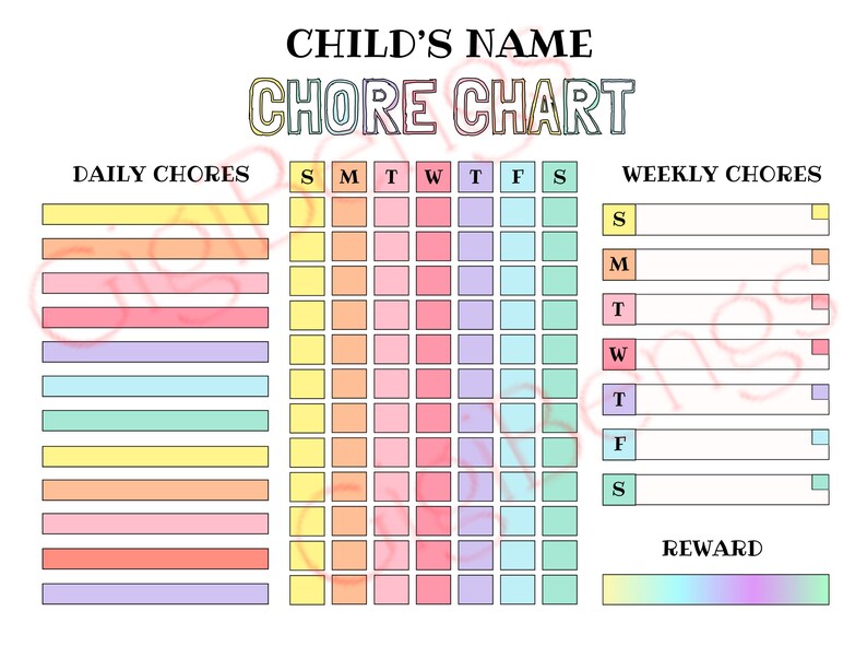 EDITABLE Chore Chart for Kids Printable Chore Chart for Children ...