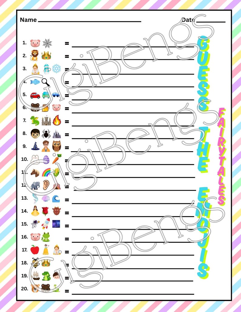 Printable Emoji Fairy Tale Game - Classroom and Party Activity - Etsy