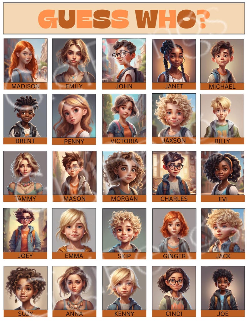 Printable GUESS WHO? Game – Digital Download Kid Game | Fun Family Game ...