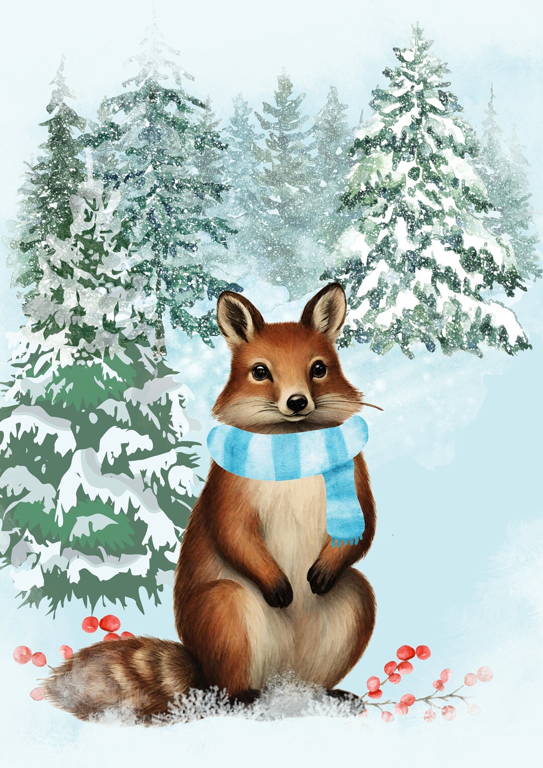 Christmas Woodland Squirrel Digital Clip Art PNG PDF Files Holiday Wall ...