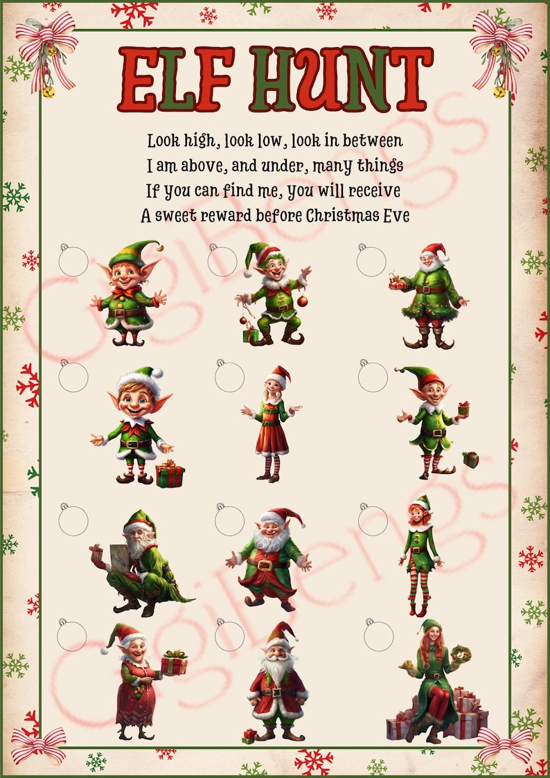 PRINTABLE Elf Hunt Scavenger Hunt Game Print Now Elf Christmas Game for ...