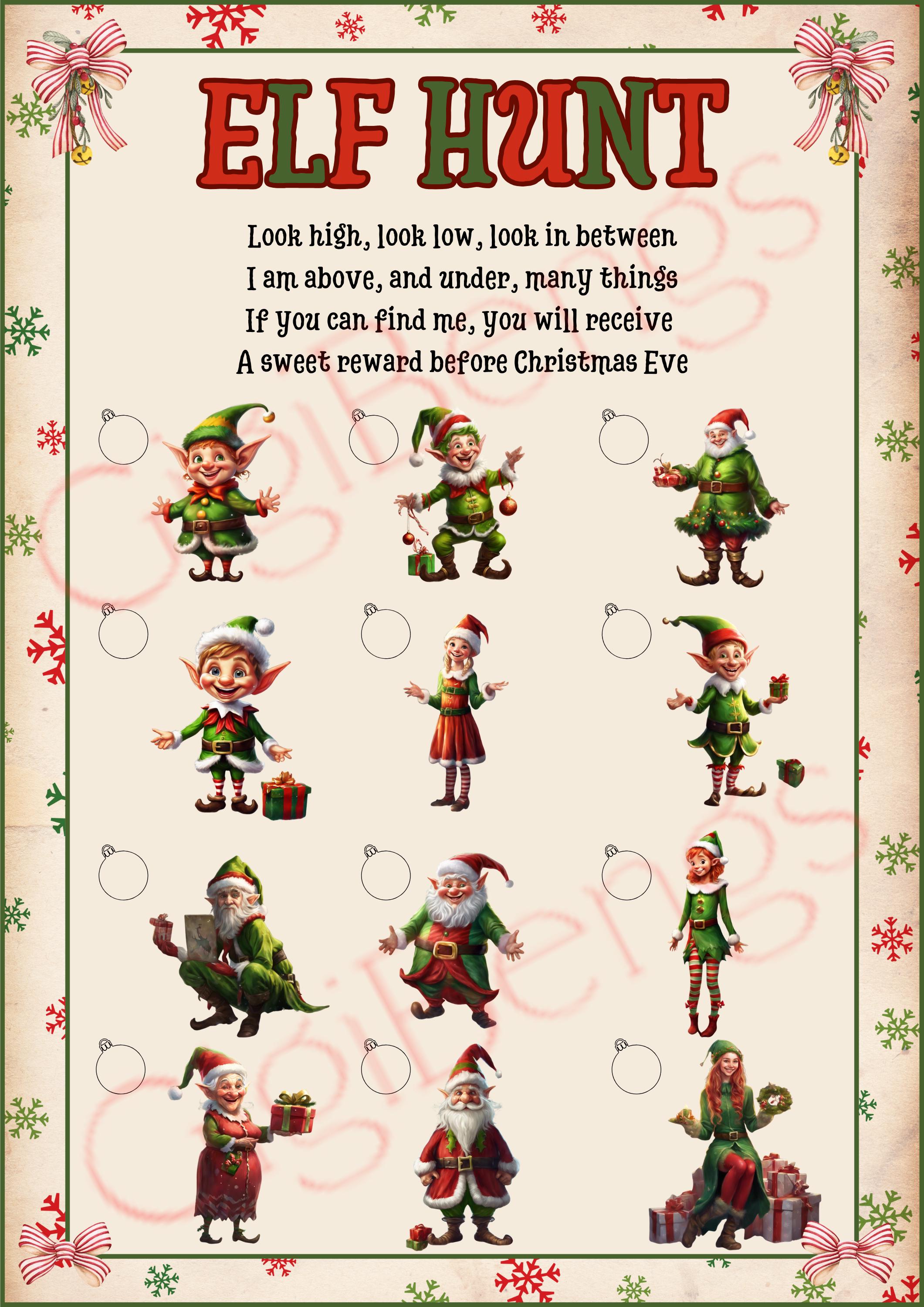 PRINTABLE Elf Hunt Scavenger Hunt Game Print Now Elf Christmas Game for ...