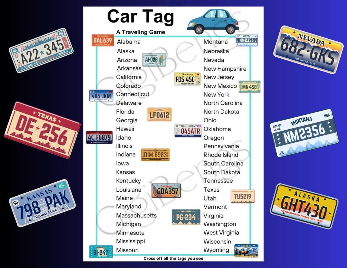 Car Tag Game License Plate TRAVEL GAME for Kids Fun Activity for ...