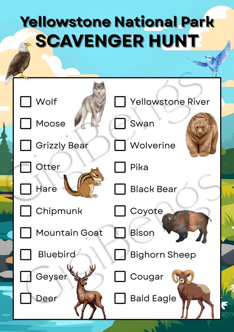 Yellowstone Scavenger Hunt: Family Road Trip Game (digital Download) - Etsy
