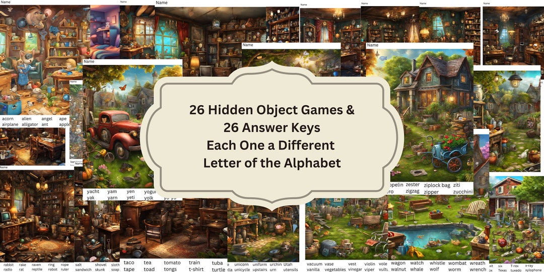 Hidden Object Game BUNDLE Letters A-Z 26 Games Plus Answer Keys Digital ...