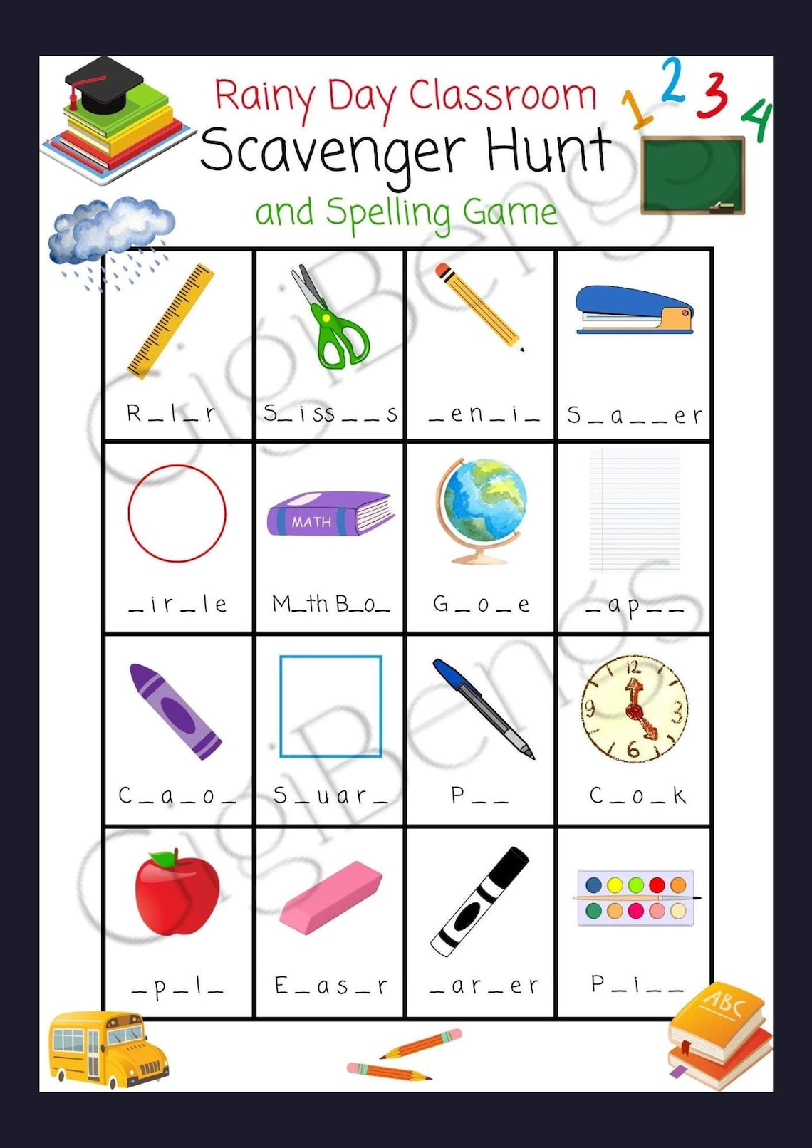 Rainy Day SCAVENGER HUNT and Spelling Game for Kids Elementary ...