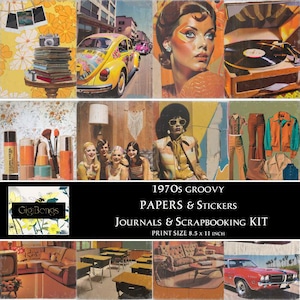 Retro 70s Junk Journal Kit, Printable Scrapbook Papers & Stickers ...