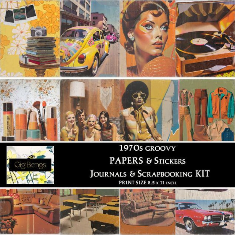 Retro 70s Junk Journal Kit, Printable Scrapbook Papers & Stickers ...