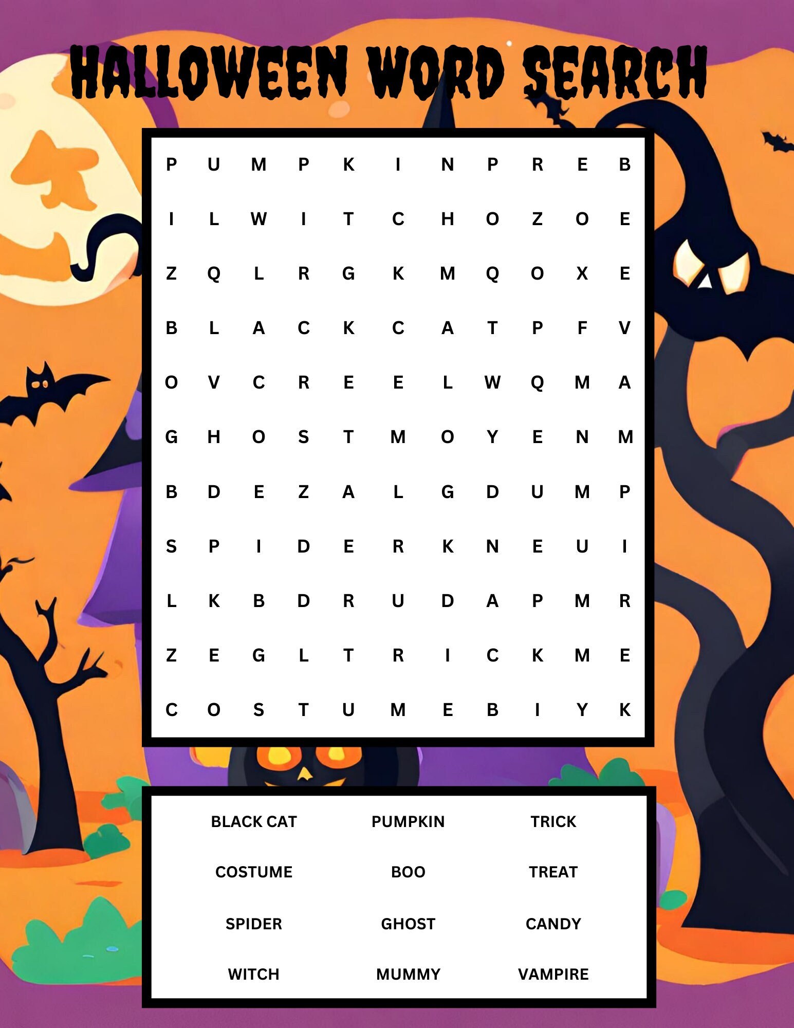 Halloween Word Search Classroom Games Printable Party Game Digital ...