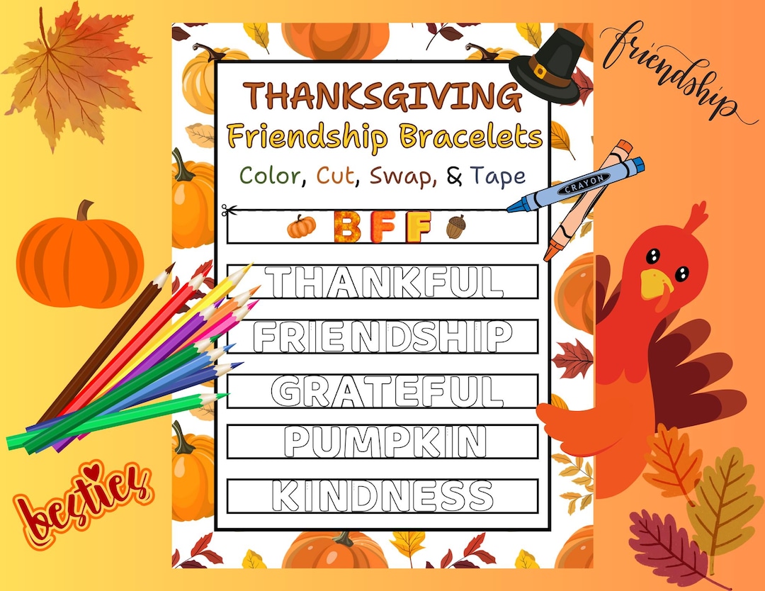 PRINTABLE Thanksgiving FRIENDSHIP BRACELETS Coloring Page for Children ...