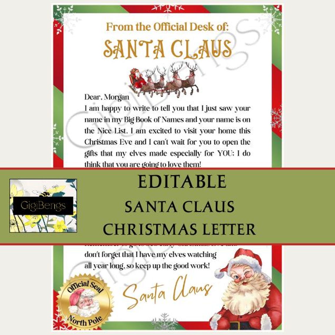 EDITABLE Official Letter From Santa for Kids Bundle With Santa Envelope ...