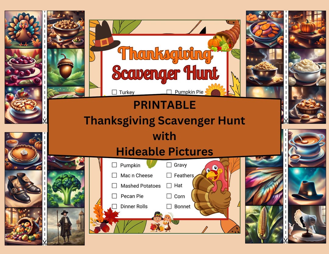PRINTABLE Thanksgiving Scavenger Hunt Game With Pictures Fun Digital ...