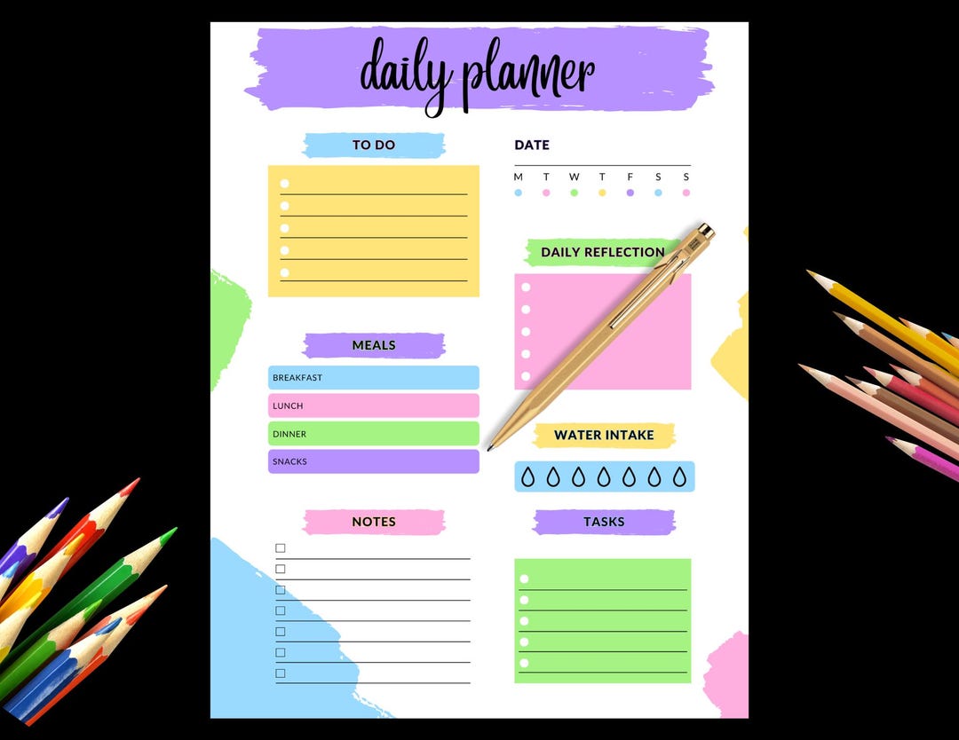 PRINTABLE Colorful Daily Planner to Do List Daily Schedule Daily ...