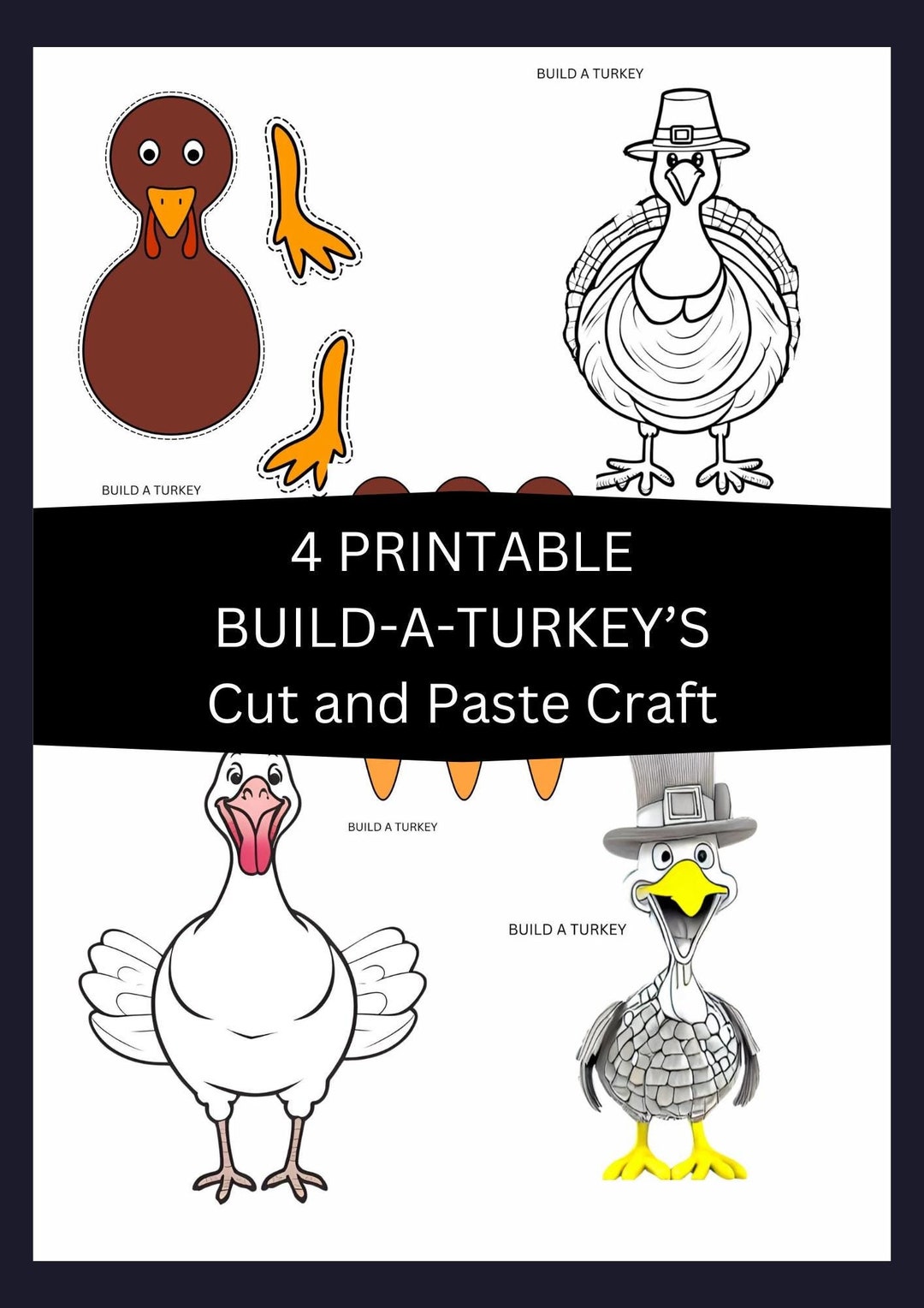 Thanksgiving Build A Turkey Printable BUNDLE With 10 Coloring Sheets ...