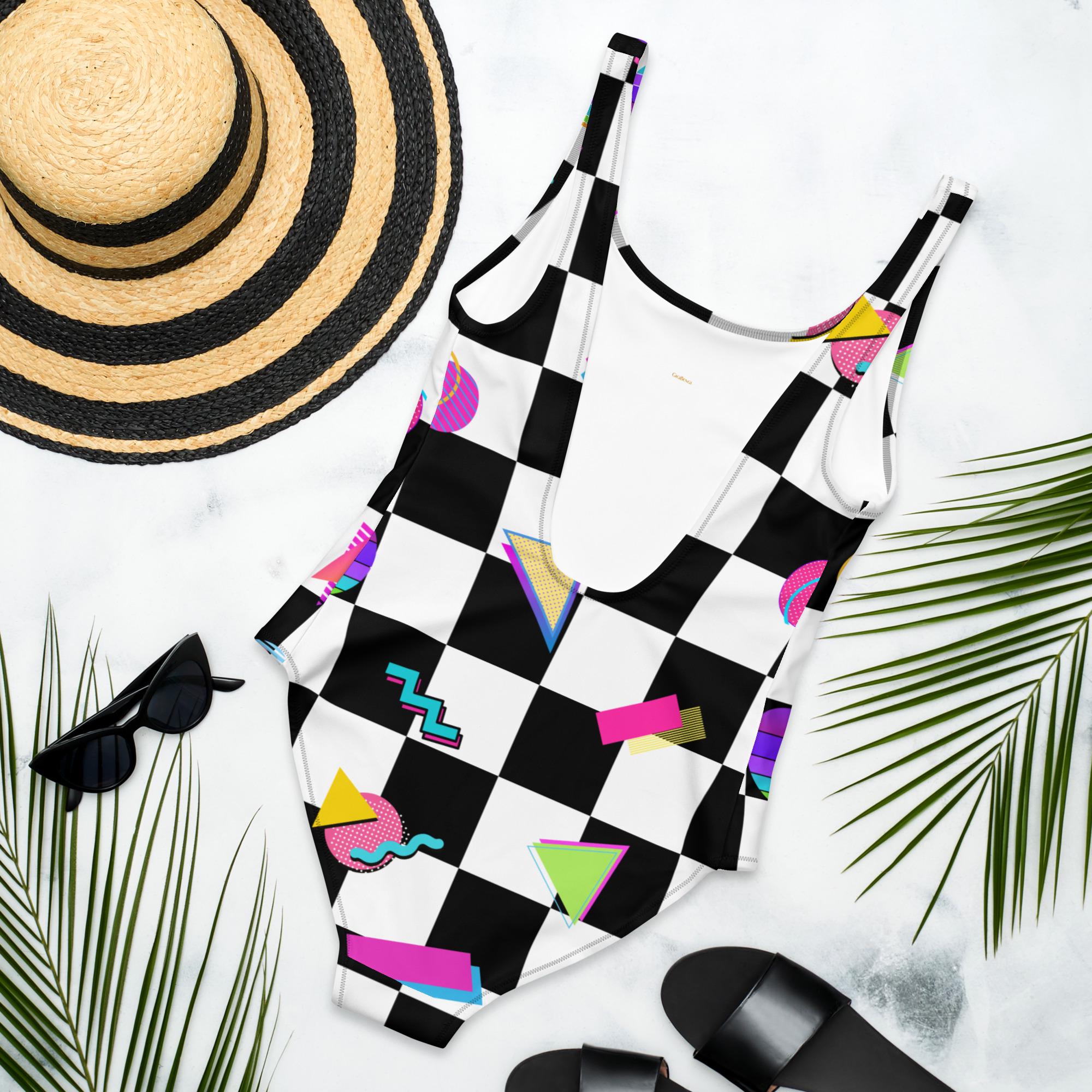 ONE-PIECE 1980s Print Checkerboard Bathing Suit for Women and Teens ...