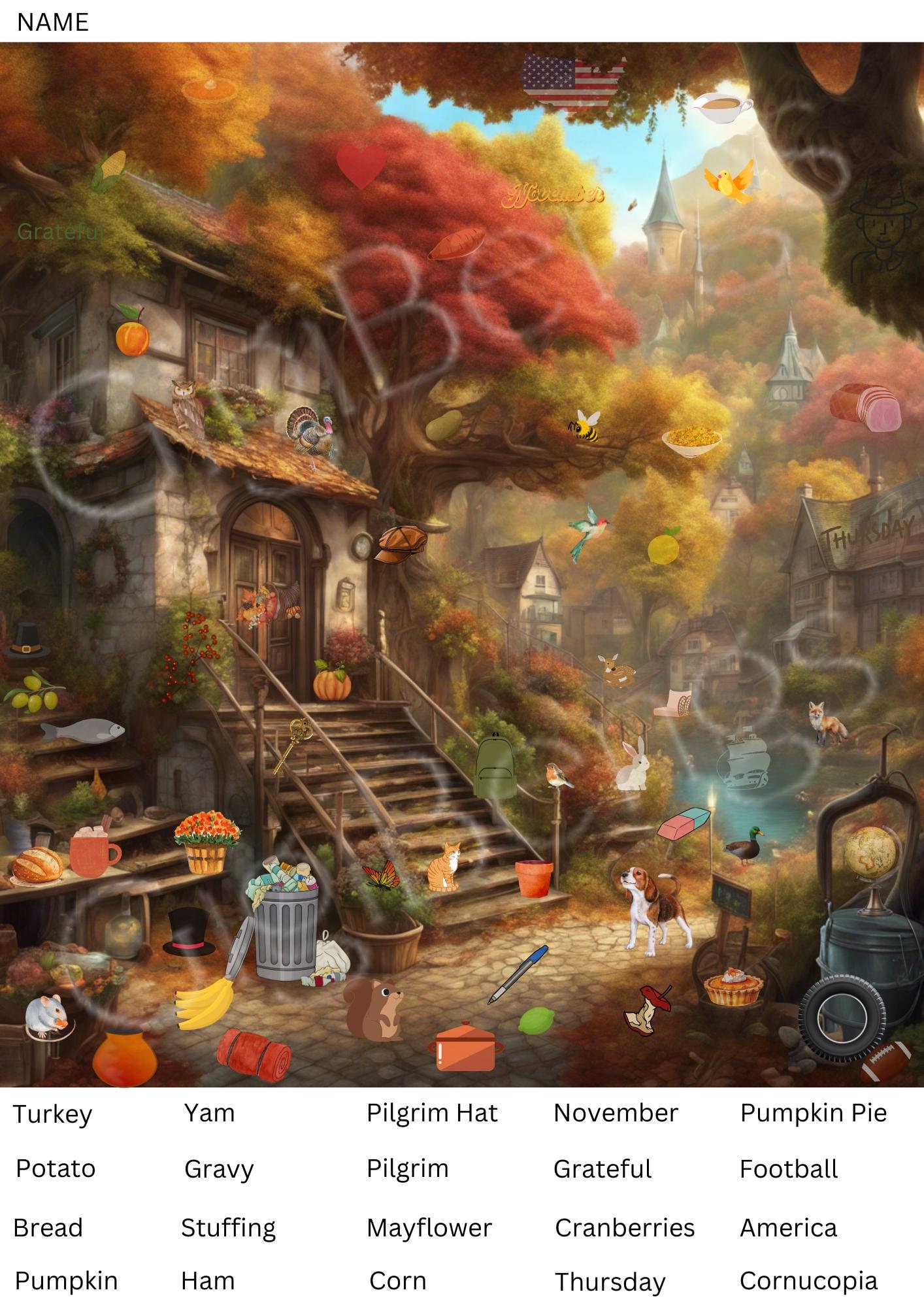 PRINTABLE Thanksgiving Hidden Object Game Digital Classroom Game ...