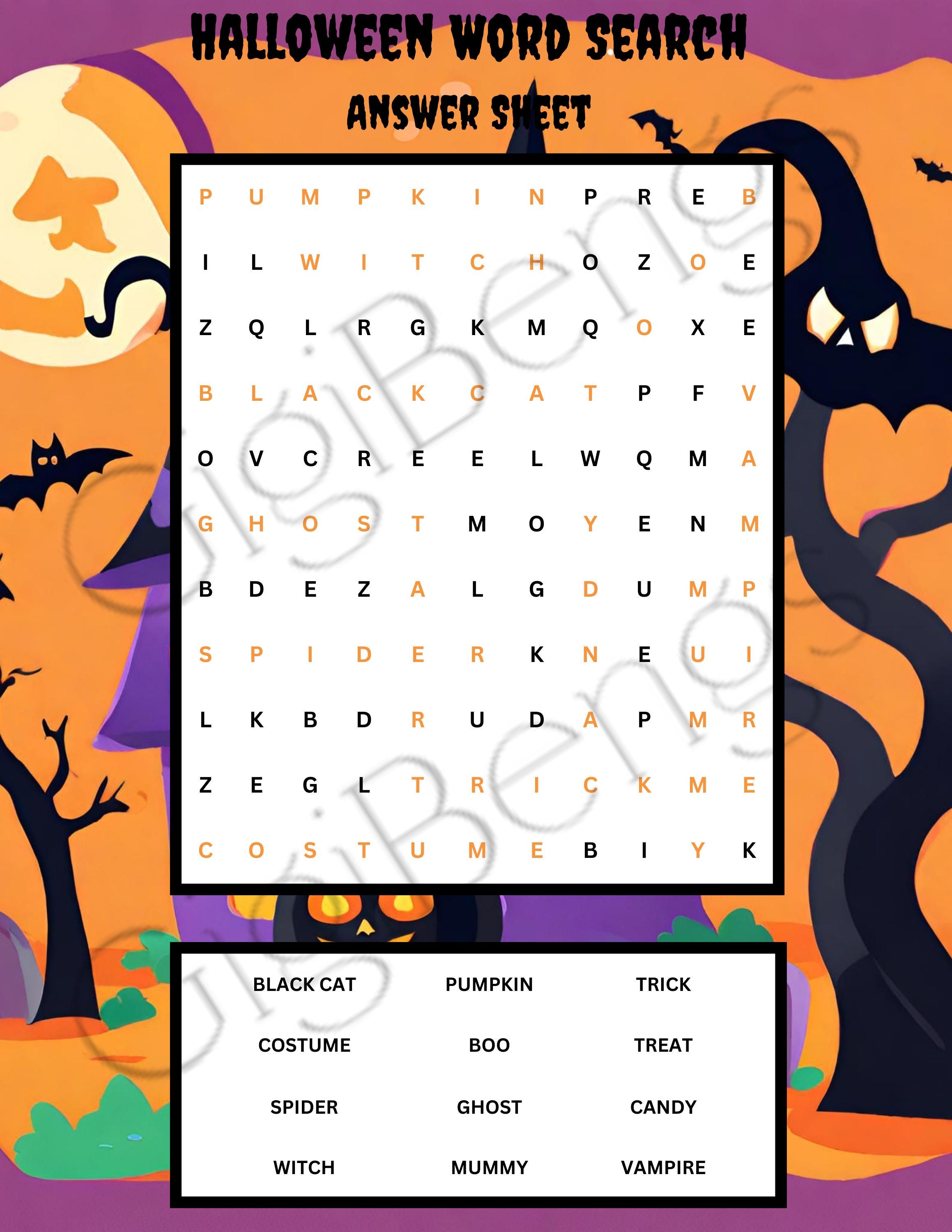 Halloween Word Search Classroom Games Printable Party Game Digital ...