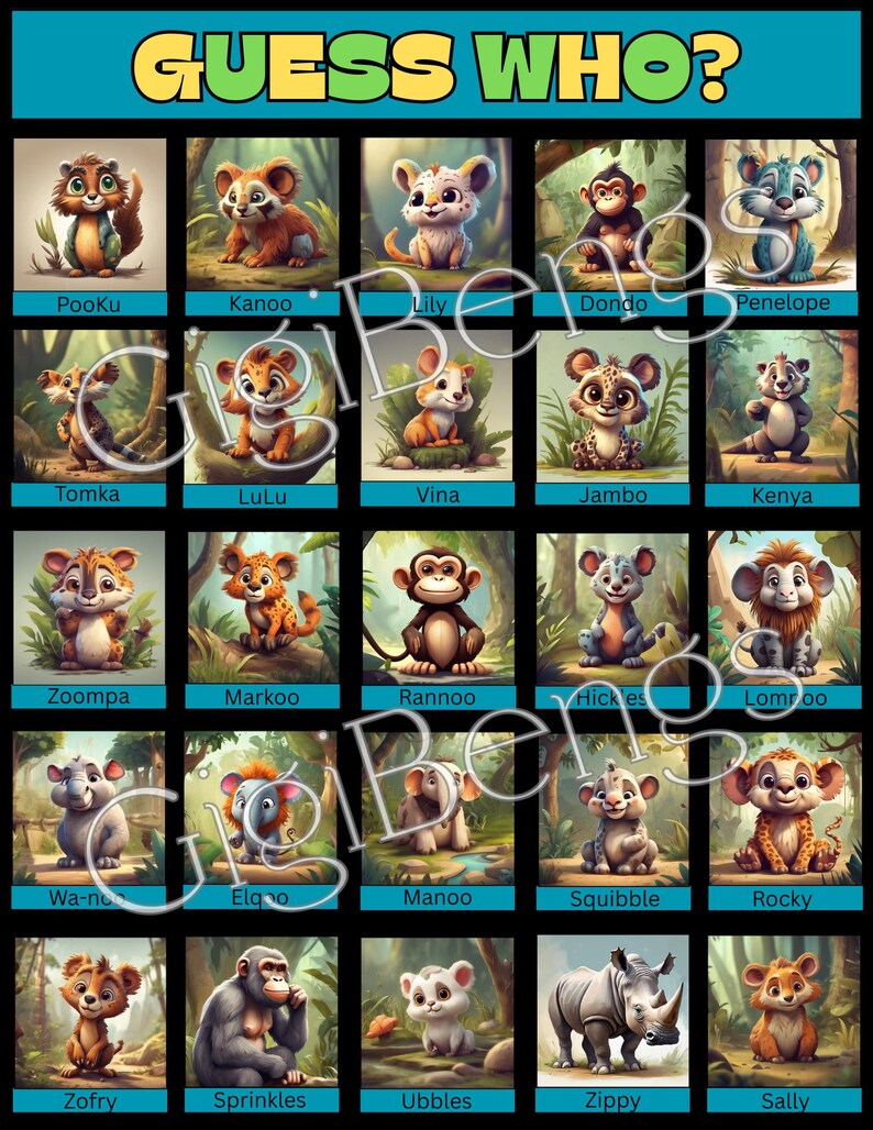Guess Who Printable Animal Guess Who Game: Kids Travel Activity ...
