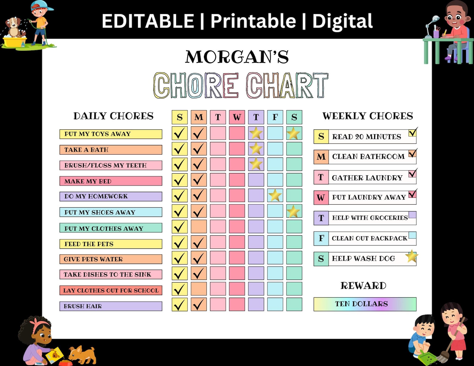 EDITABLE Chore Chart for Kids Printable Chore Chart for Children ...
