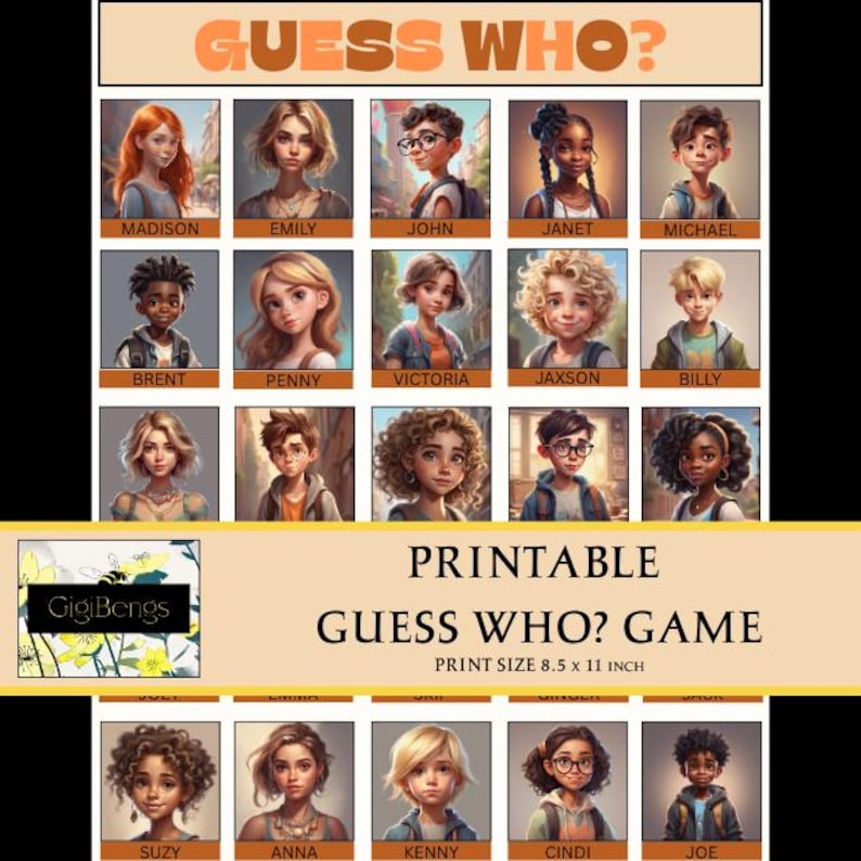 Printable GUESS WHO? Game – Digital Download Kid Game | Fun Family Game ...