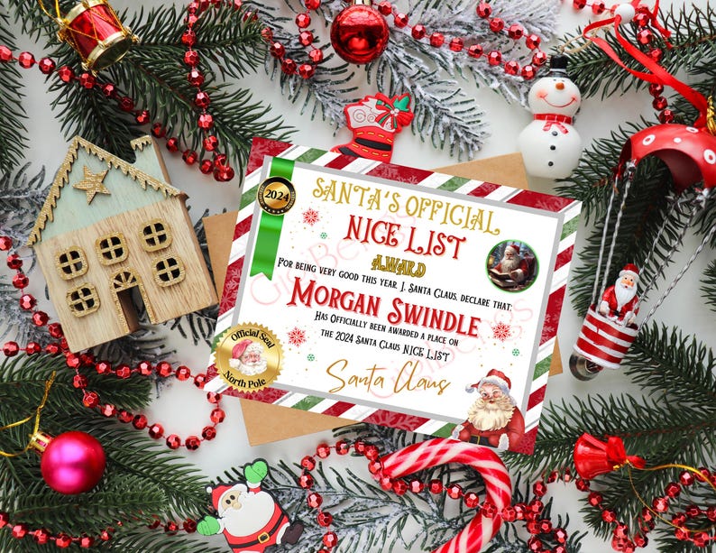EDITABLE Official Nice List Award From Santa for Kids Christmas Santa ...